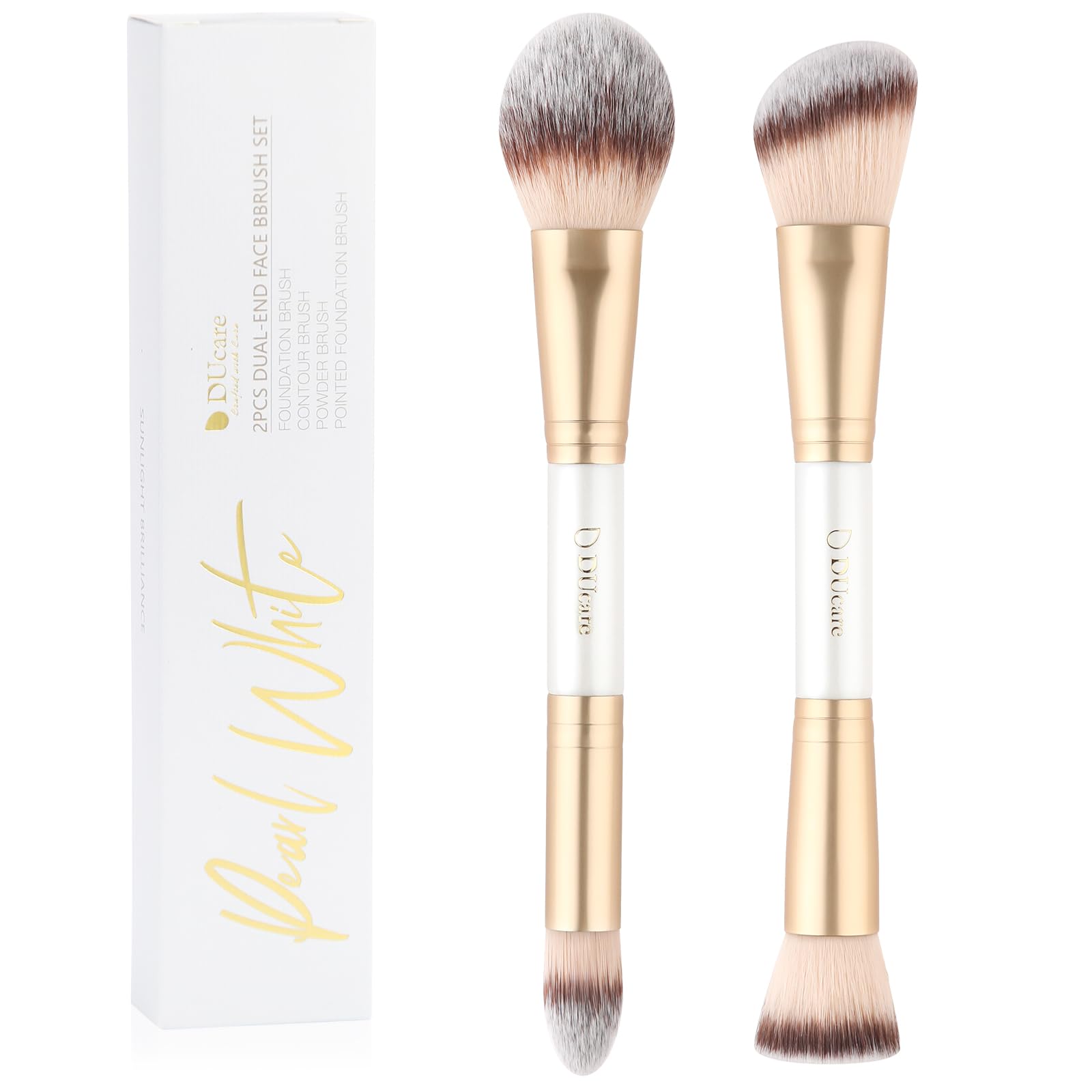 DUcare Duo End Foundation & Contour Brush Set – 2 Pcs (White) – Belvera ...