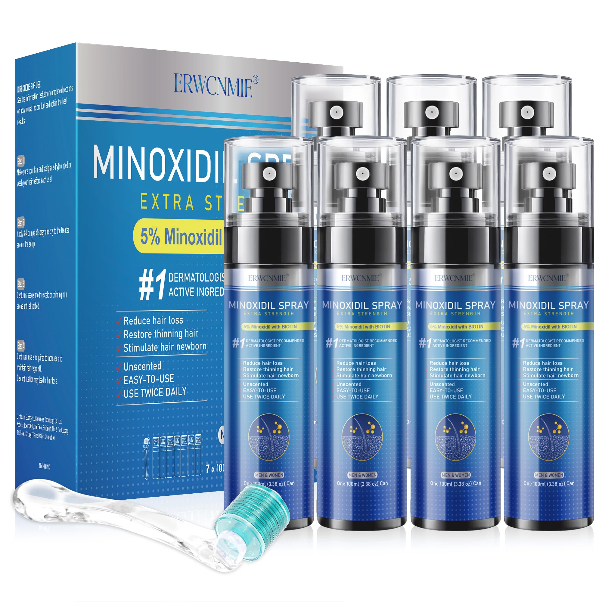 ERWCNMIE 5% Minoxidil Spray for Men & Women — 7-Pack, Biotin-Infused ...