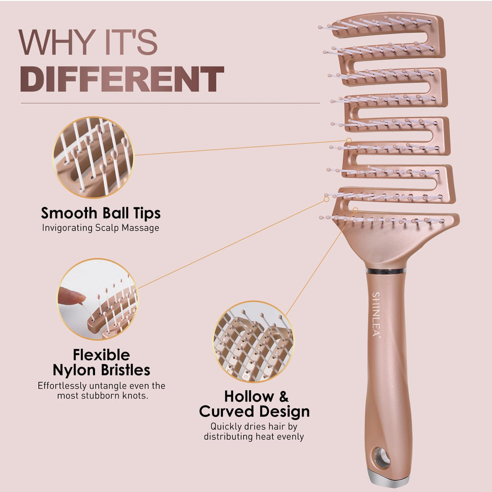 SHINLEA Curved Detangling Hair Brush — Vented Detangler for Faster Blo ...